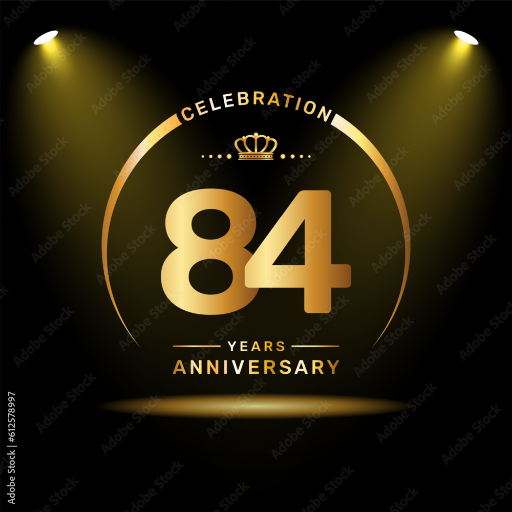 84th year anniversary celebration logo design with gold color number ...