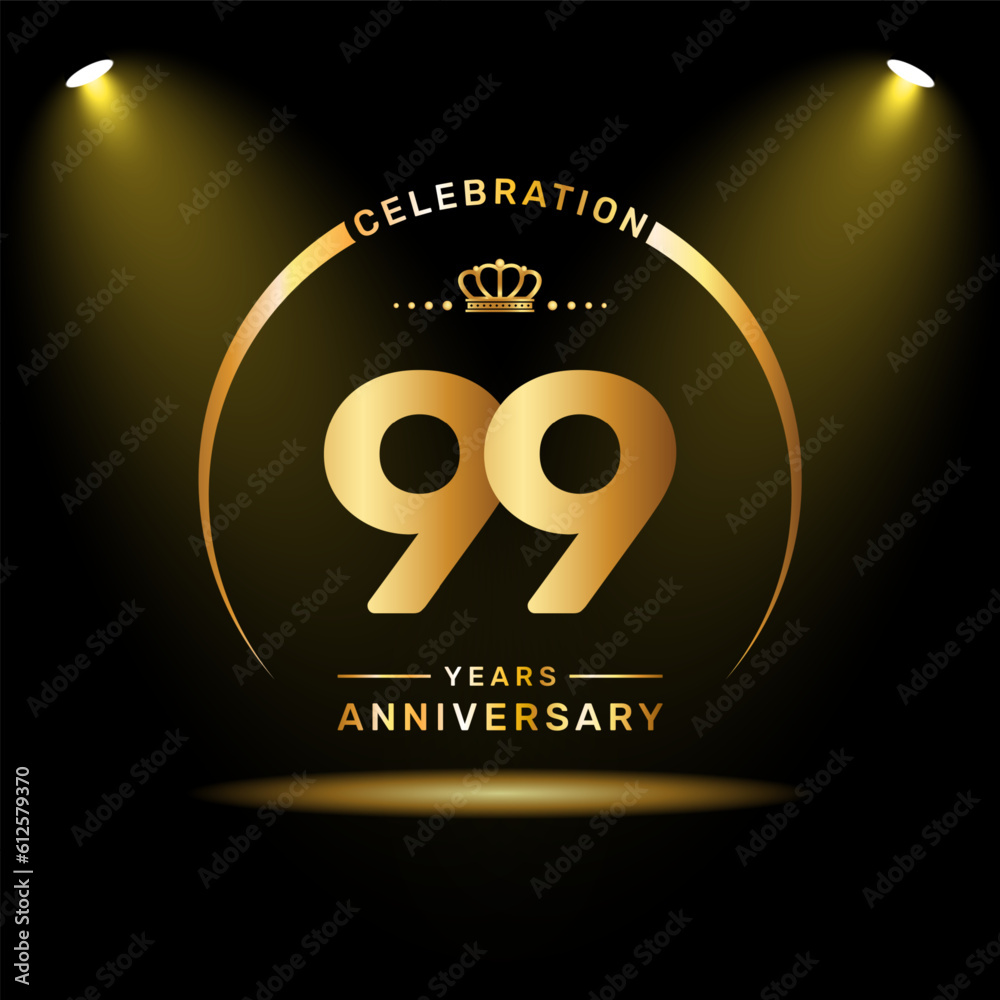 99th year anniversary celebration logo design with gold color number ...