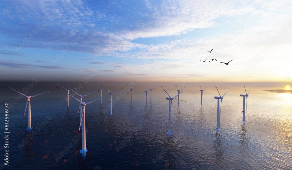 8k Ultra HD. 7640x4320. Ocean Wind Farm. Windmill farm in the ocean ...
