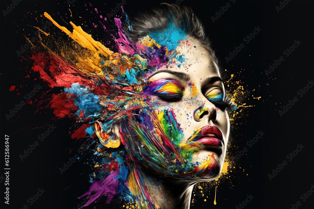 Contemporary modern abstract art woman with powerful vivid color ...