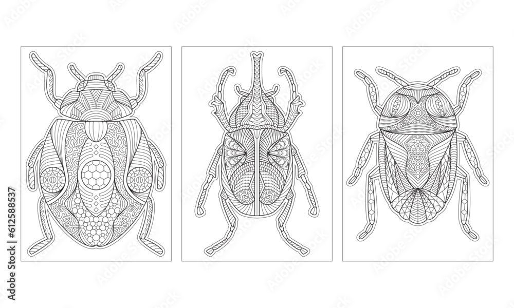 Handmade Line Art Bug Insect Theme Coloring Pages for Adults Graphic ...