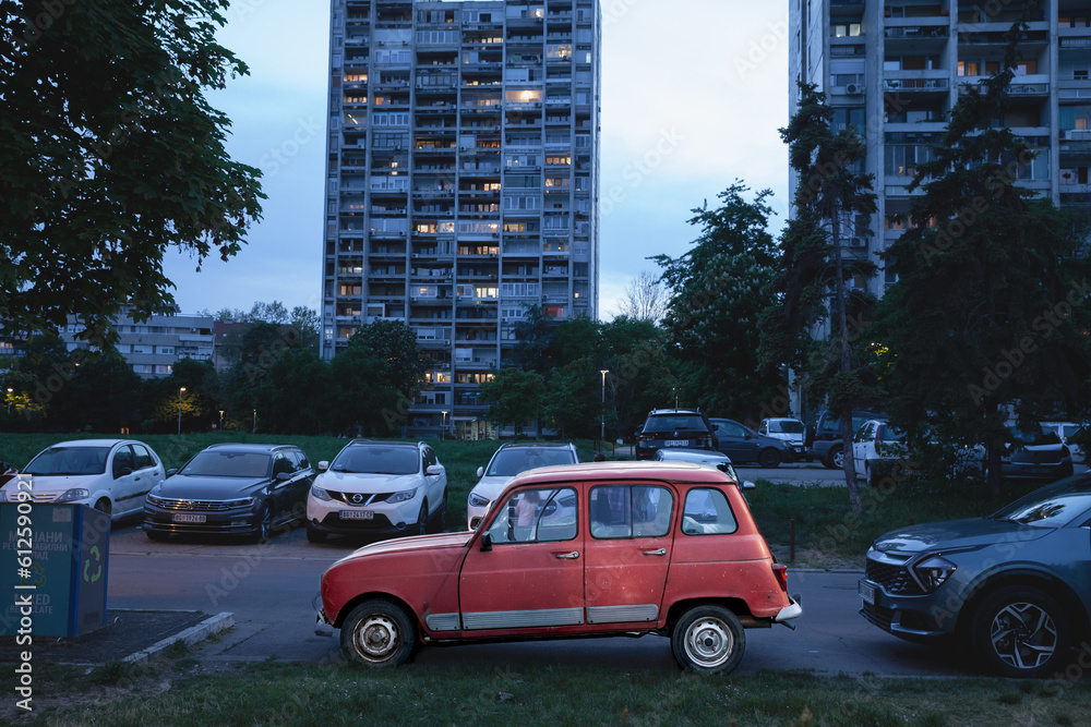 BELGRADE, SERBIA - APRIL, 2023 : red Selective blur on a Renault 4 ...