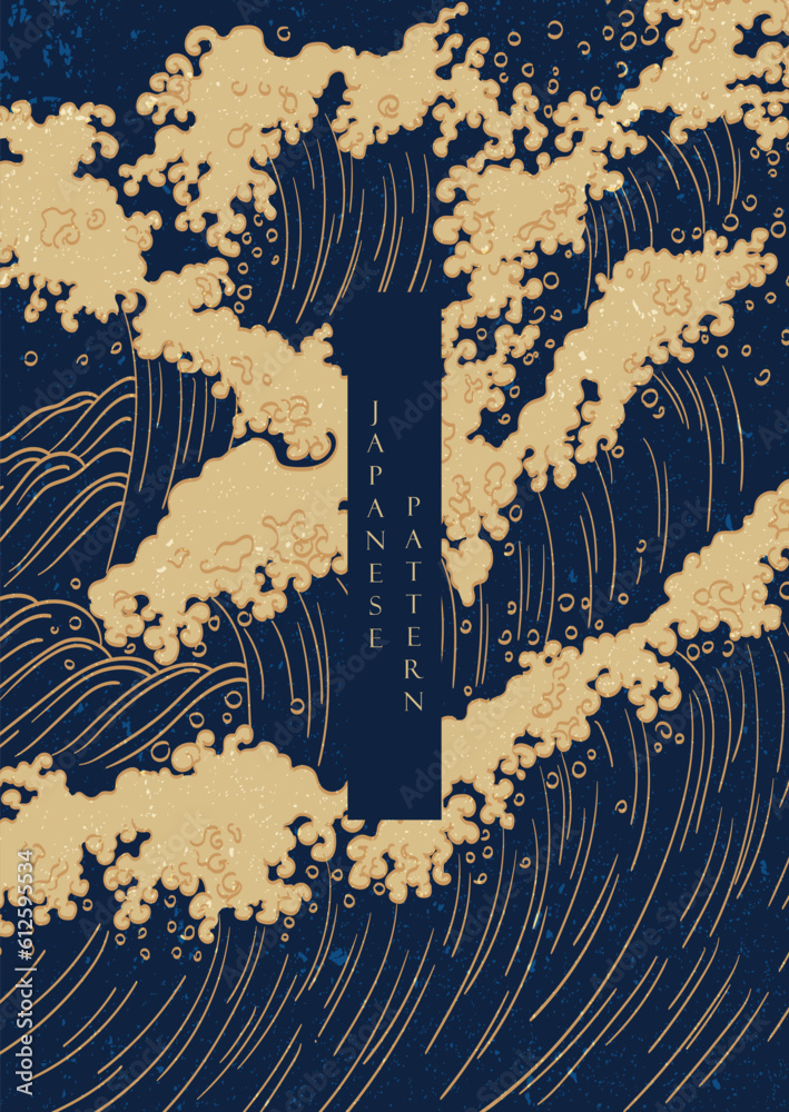 Japanese hand drawn wave background in oriental style. Ocean and sea ...