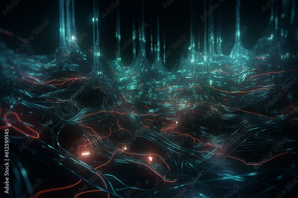 Futuristic glowing lines on abstract 3d background depict data transfer ...