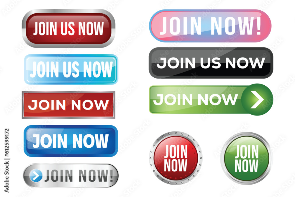 Join Now Button, Join Now Badge, Join Now Label Vector Illustration With 3D Glossy Style, Push ...