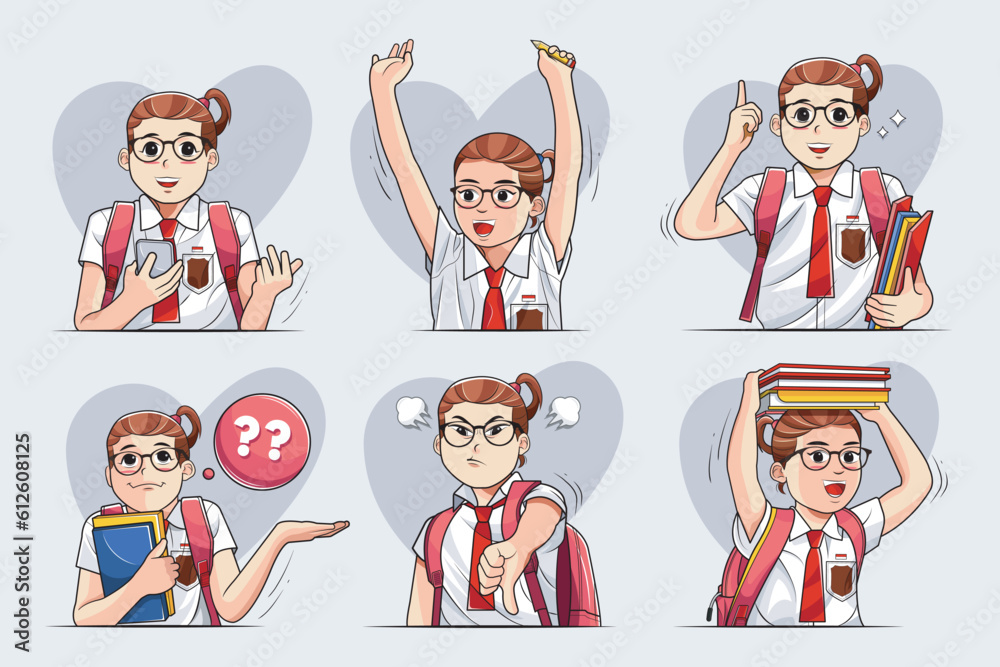 School Kid Student Vector Character Set. Back to school cute girl ...