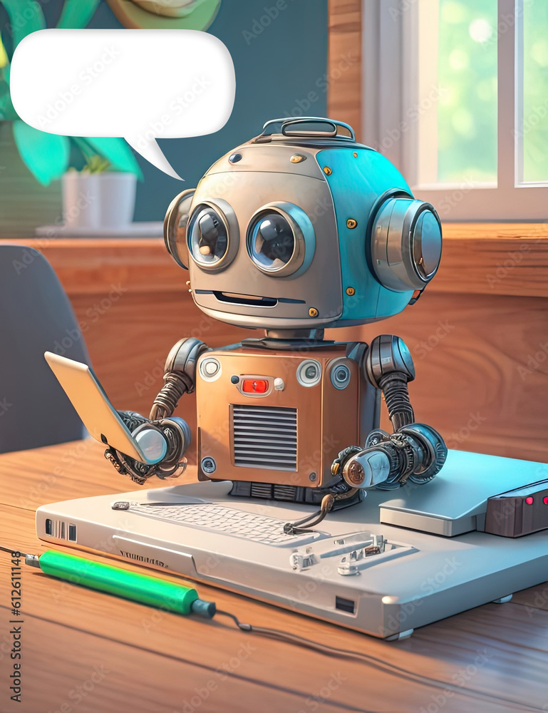 Ilustración de pequeño robot con Inteligencia Artificial, procesando ...