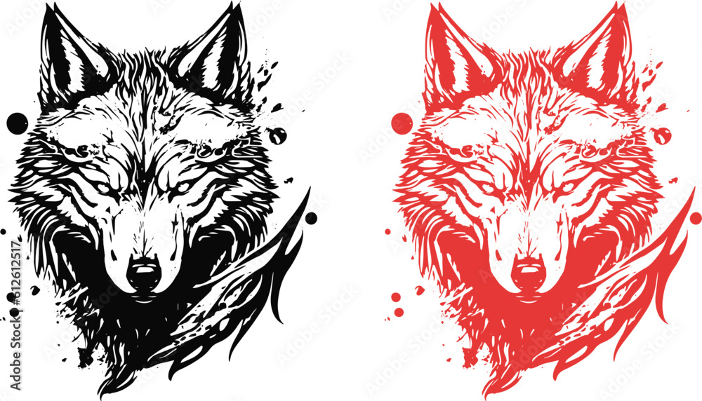Wolf logo, tattoo, and t-shirt design in the white background Stock ...