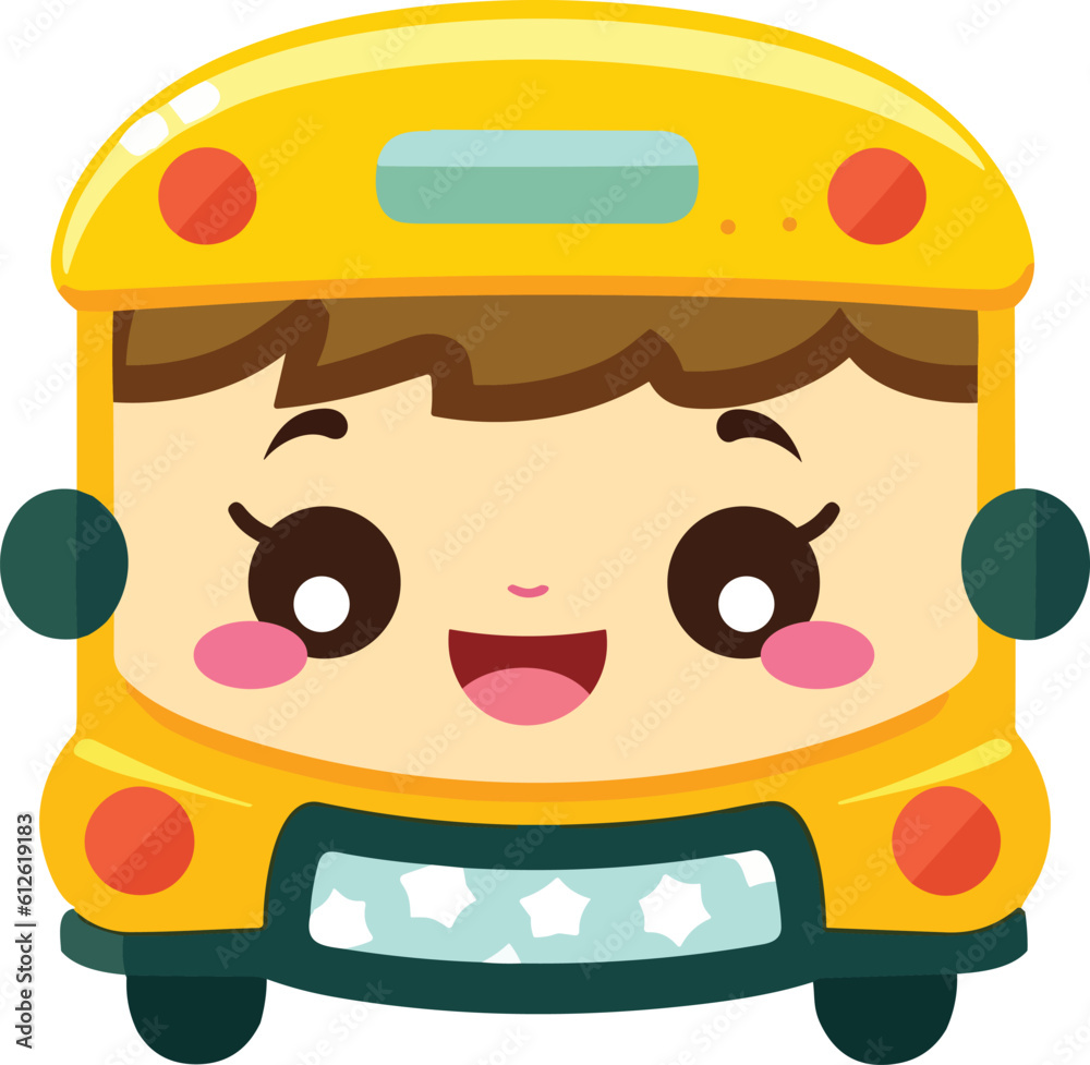 Cute Kawaii Yellow School Bus Vector Illustration Back to School ...