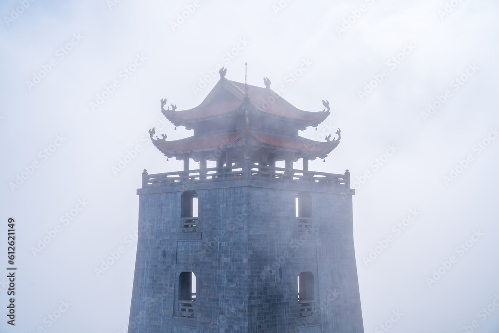 Pagoda at the top of mount Fanispan, Sapa region, Lao Cai, Vietnam. The ...