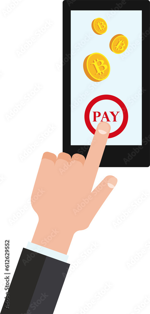 flat style, bitcoin and crypto currency concept - mobile phone and ...