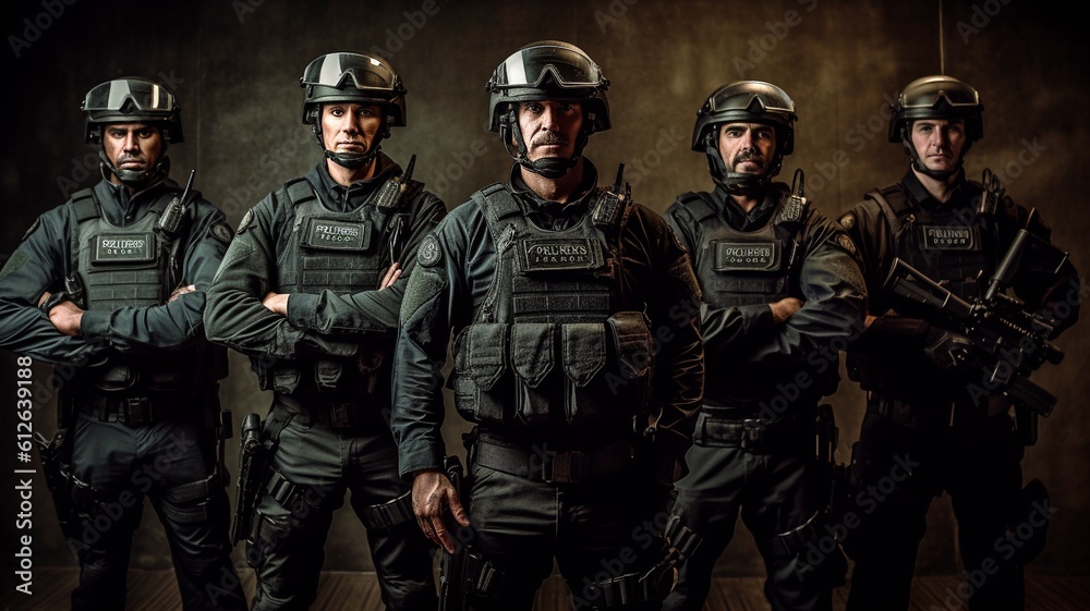 Police SWAT unit in a picture shot while on duty. GENERATE AI Stock ...