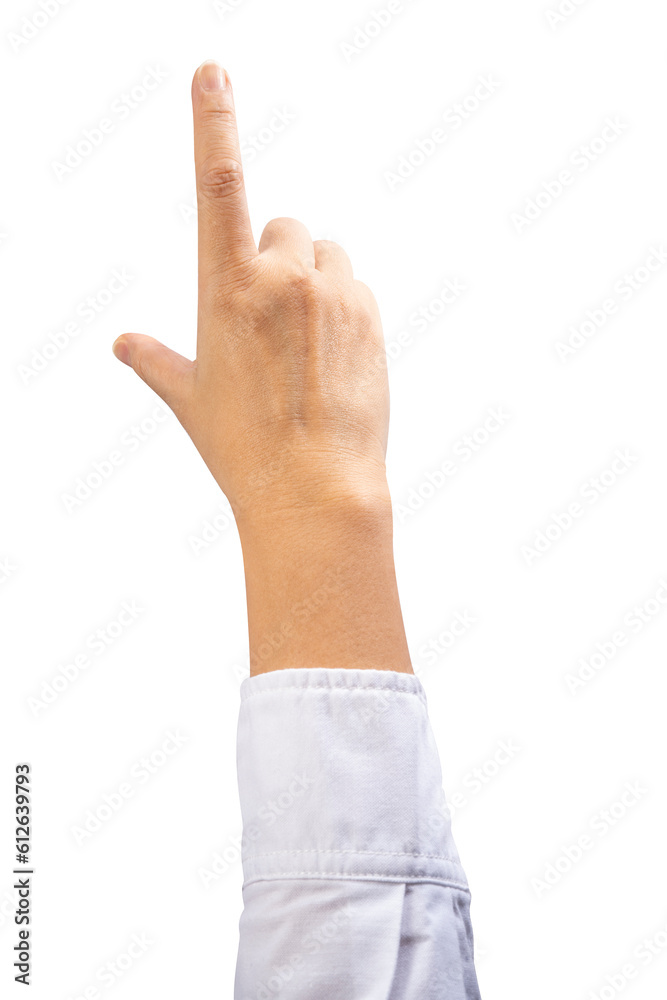 Close up Female hand pointing finger for screen of smartphone and ...