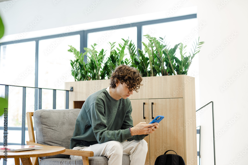 Fancy hairstyle. Relaxation. Gen Z. Reception room. Dentistry Stock ...