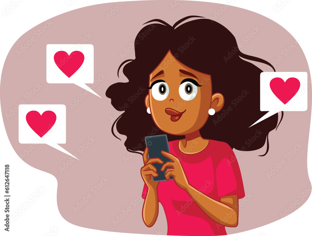 Happy Woman Receiving Love and Appreciation Online Vector Cartoon ...