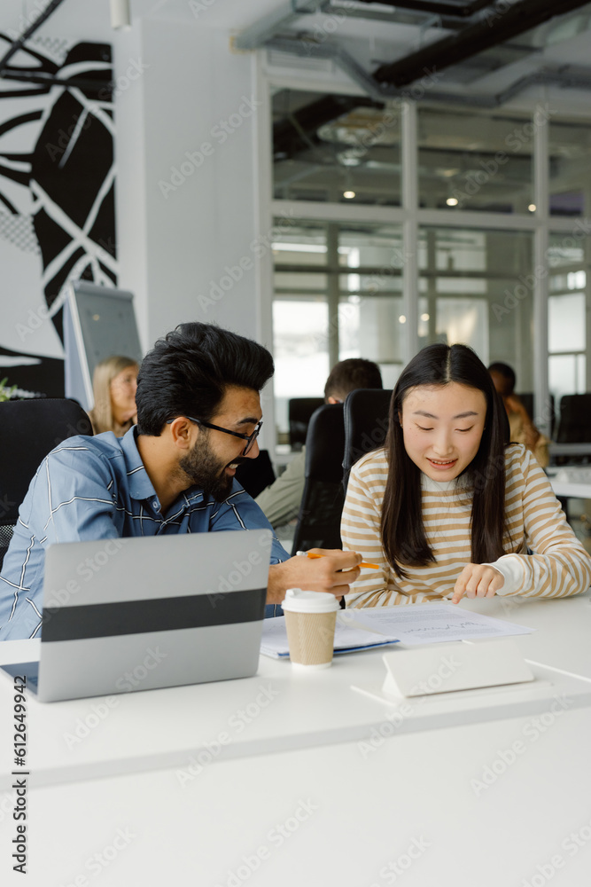 Teamwork discussion office paperwork project partnership Stock Photo ...