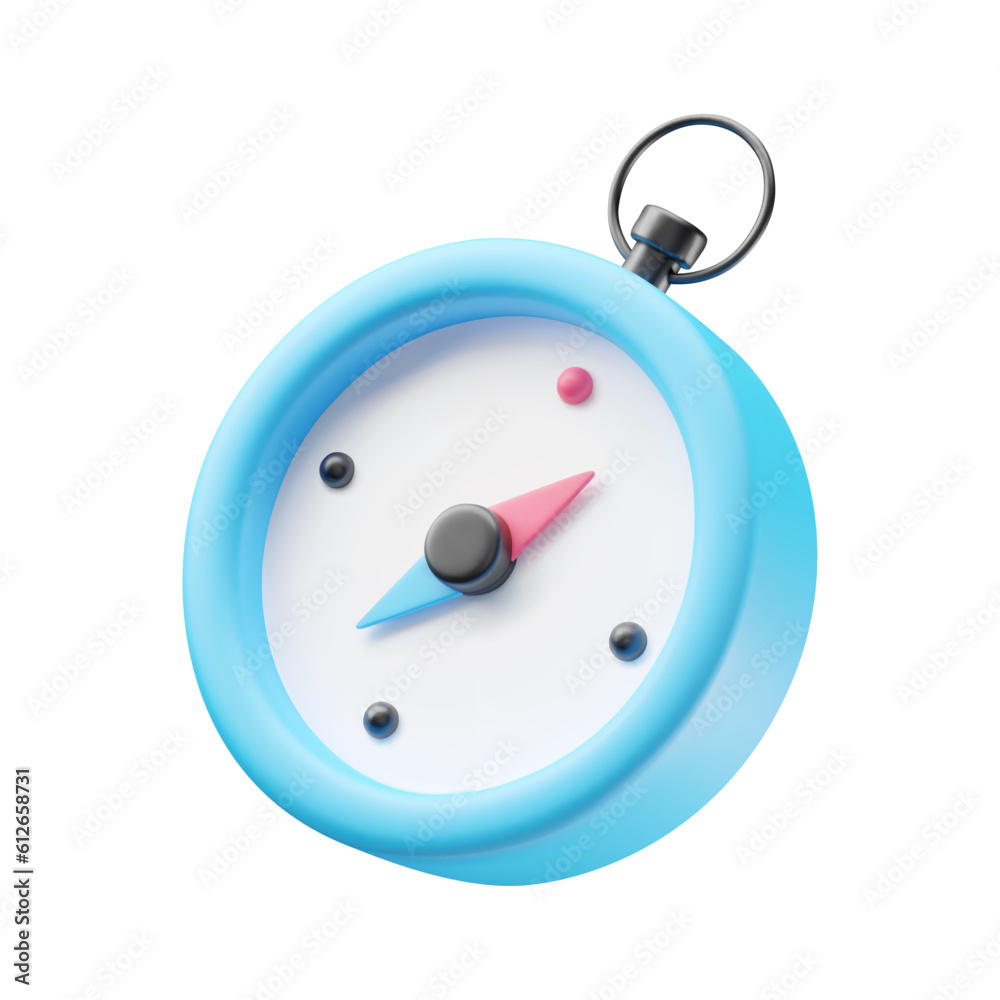 Compass tool, navigation equipment device 3d style rendering. Cute toy compass object for ...