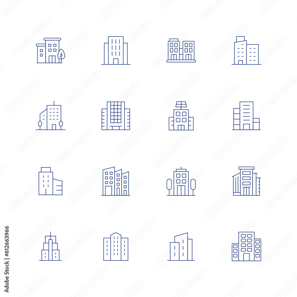 Building line icon set on transparent background with editable stroke ...