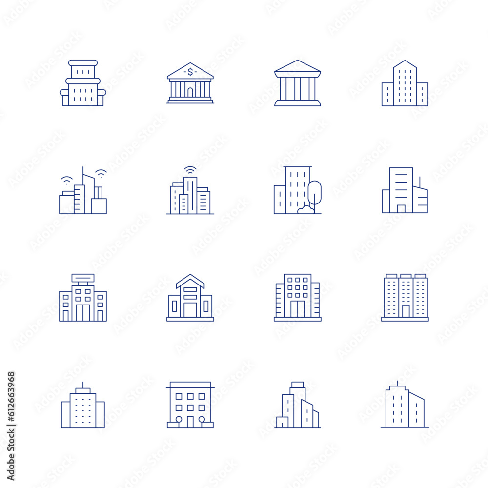 Building line icon set on transparent background with editable stroke ...