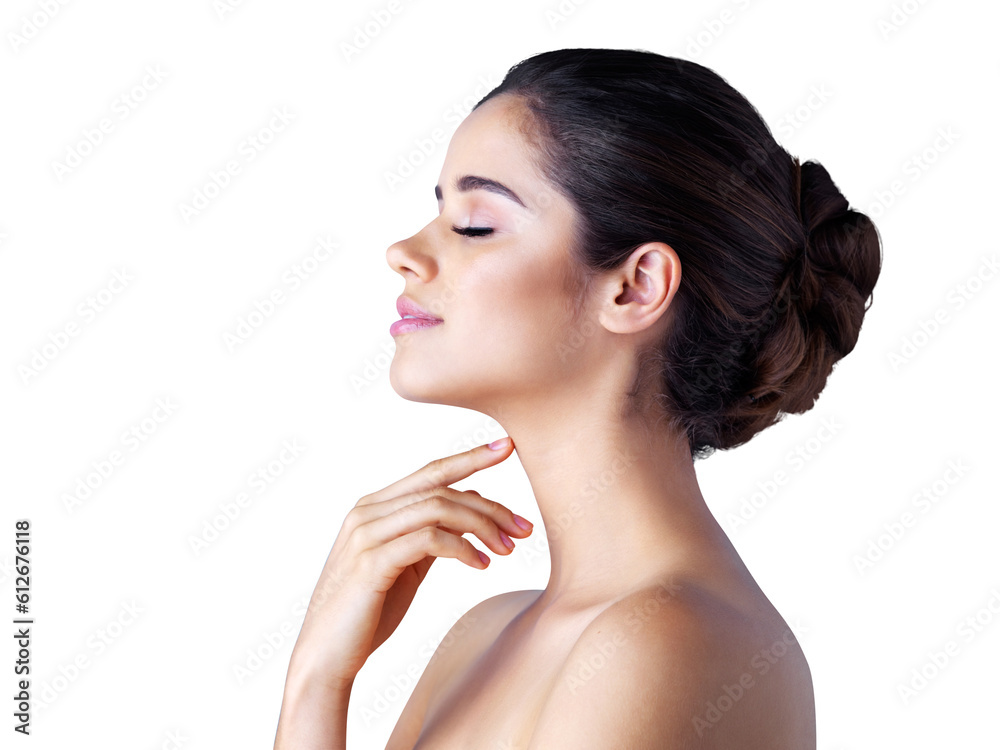 Beauty, skincare and face of woman on transparent background for makeup ...