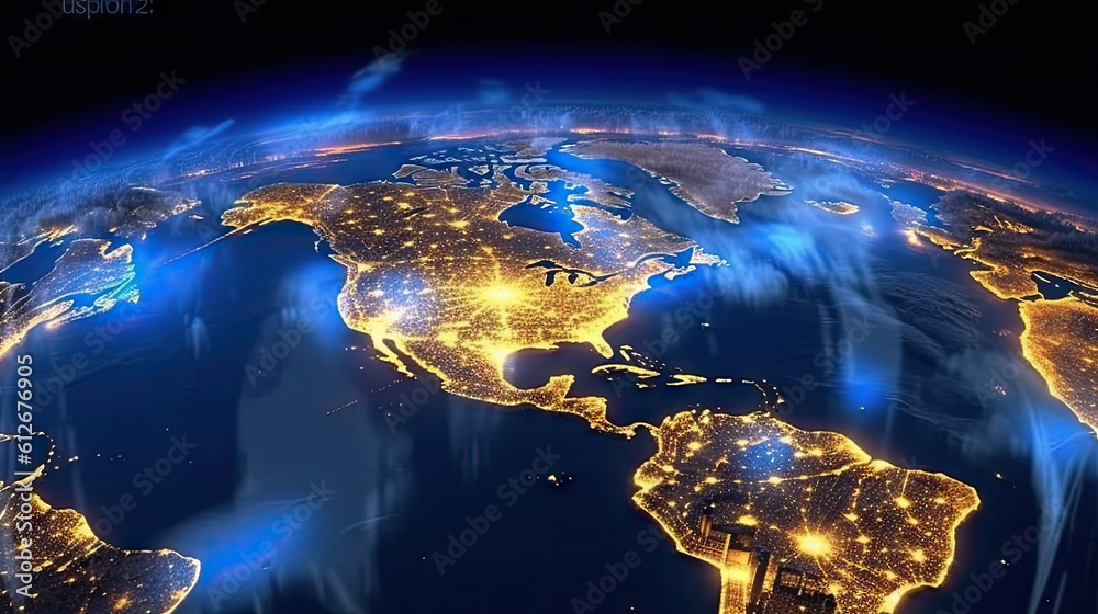 World map satellite picture, view of city lights background. Generative ...