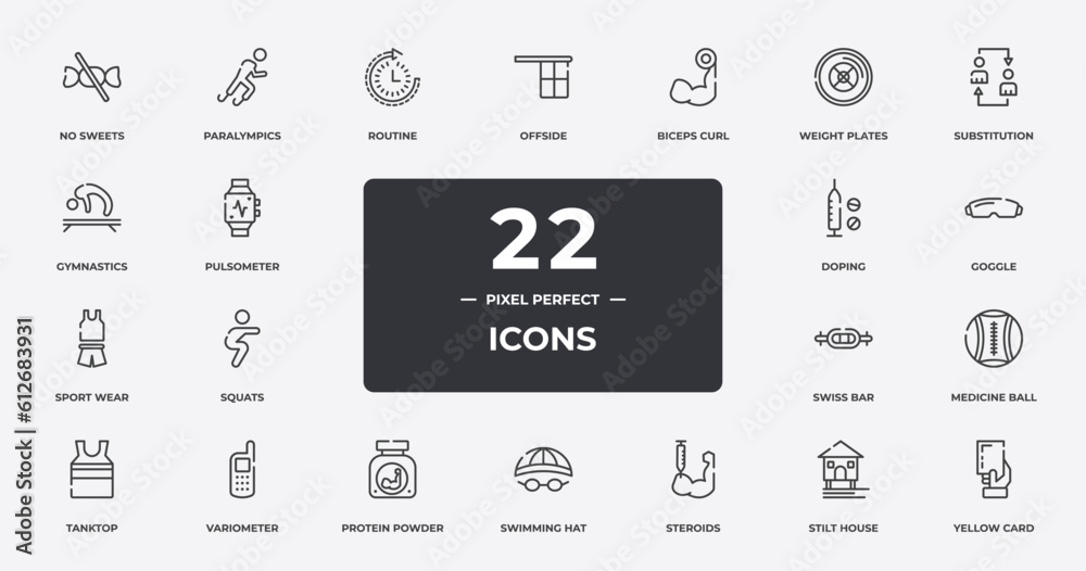 soccer outline icons set. thin line icons sheet included no sweets ...