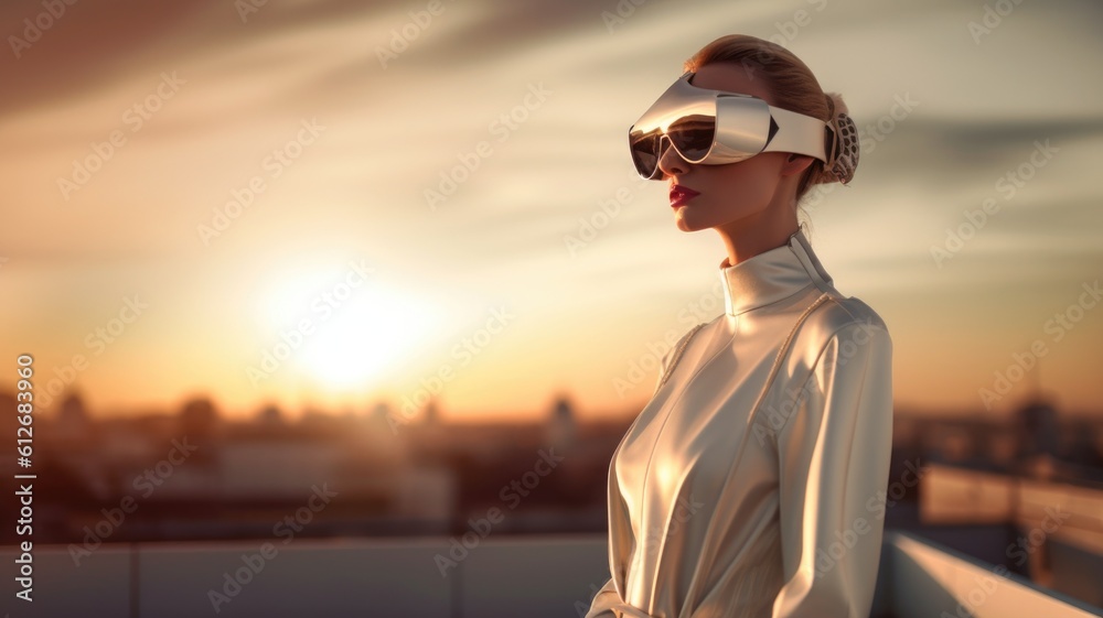 Modeling woman wearing virtual reality with haute couture dress style ...