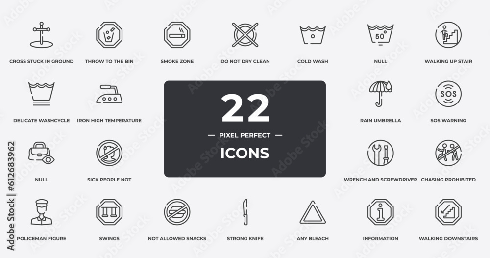 Vetor de indications outline icons set. thin line icons sheet included ...