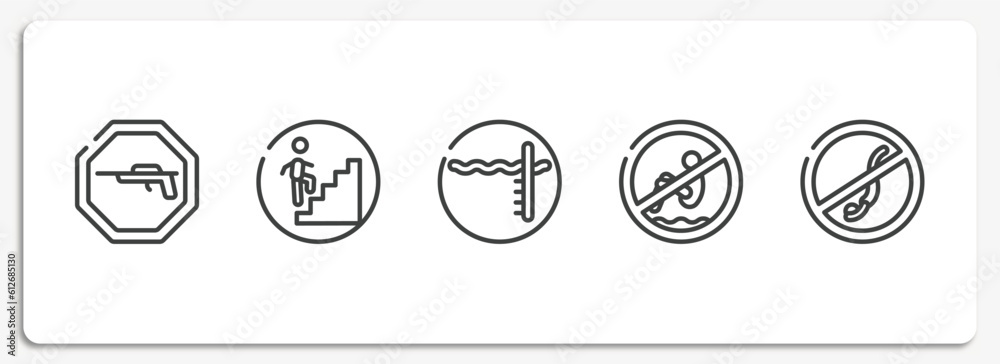 swimming pool rules outline icons set. thin line icons sheet included ...