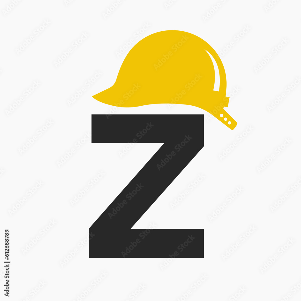 Letter Z Helmet Construction Logo Concept With Safety Helmet Icon ...