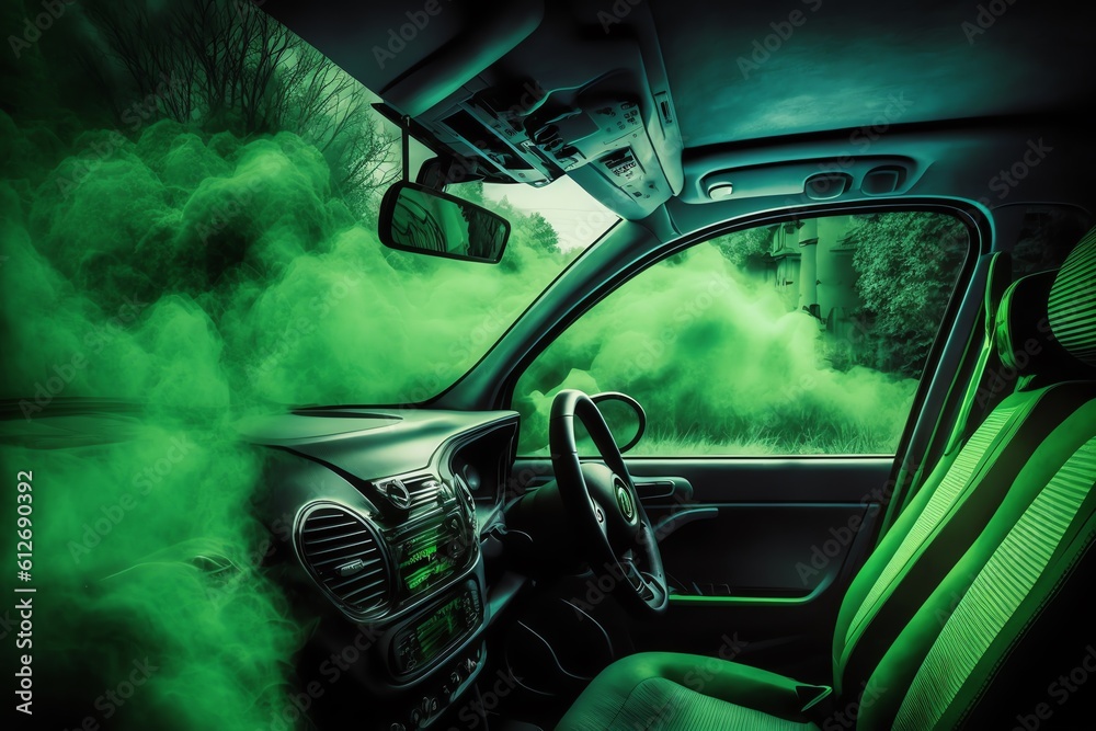 Bad smell in the car. Concept of faulty air conditioners. Smelly gas ...