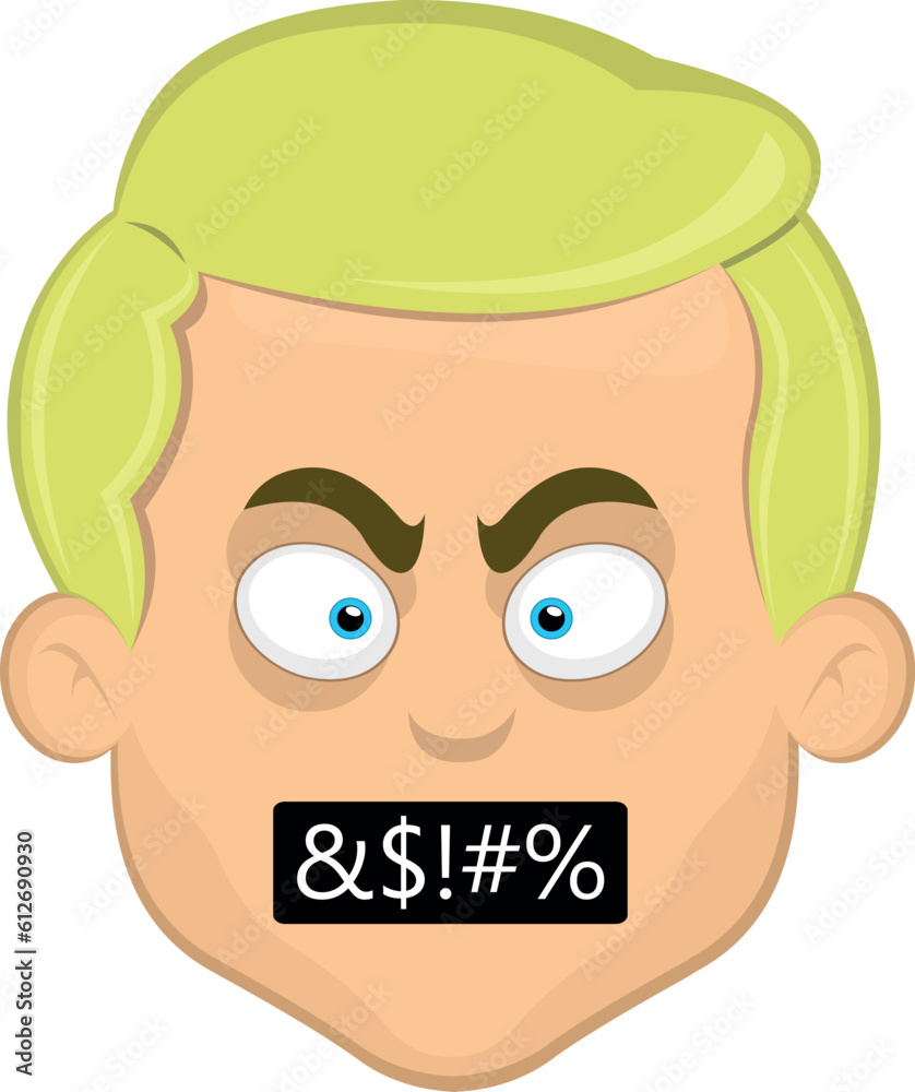 vector illustration face of a blond cartoon man with blue eyes, angry ...