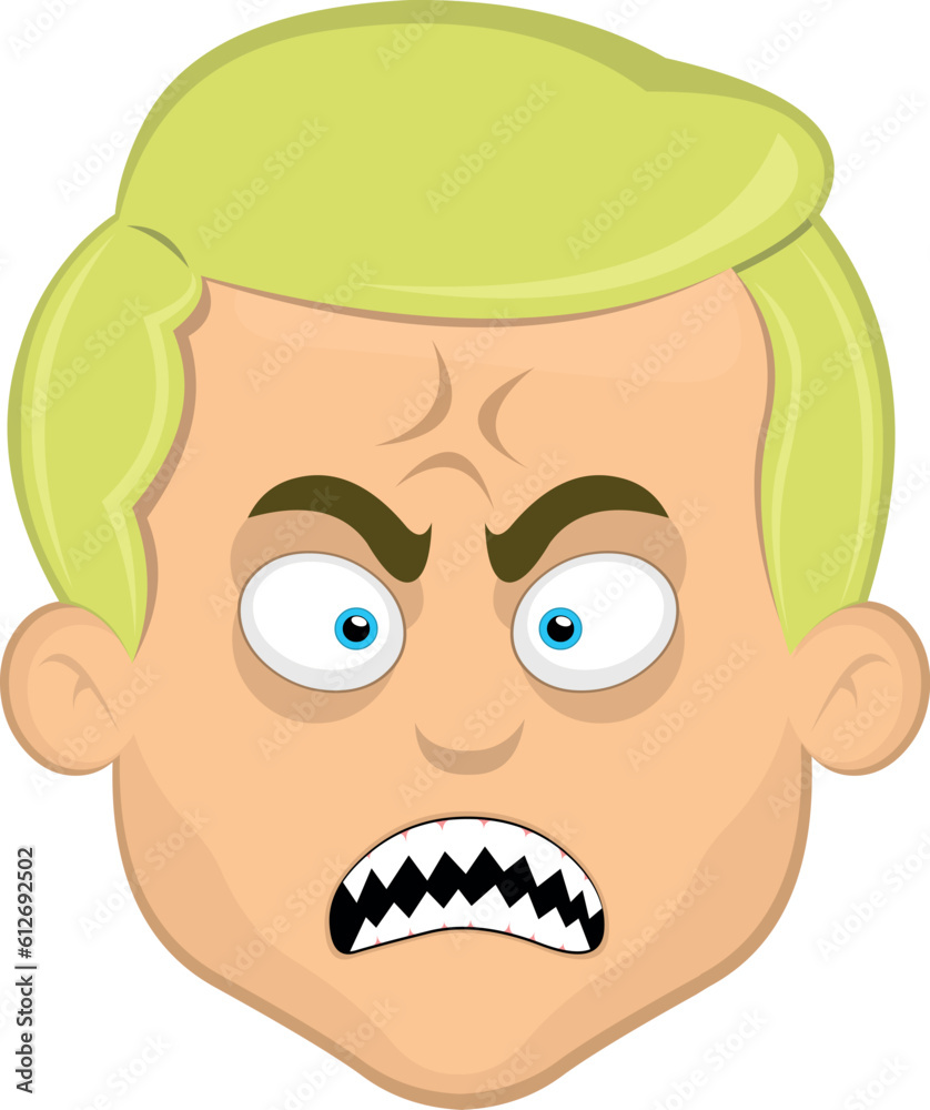 vector illustration face man cartoon blonde blue eyes, furious with a ...