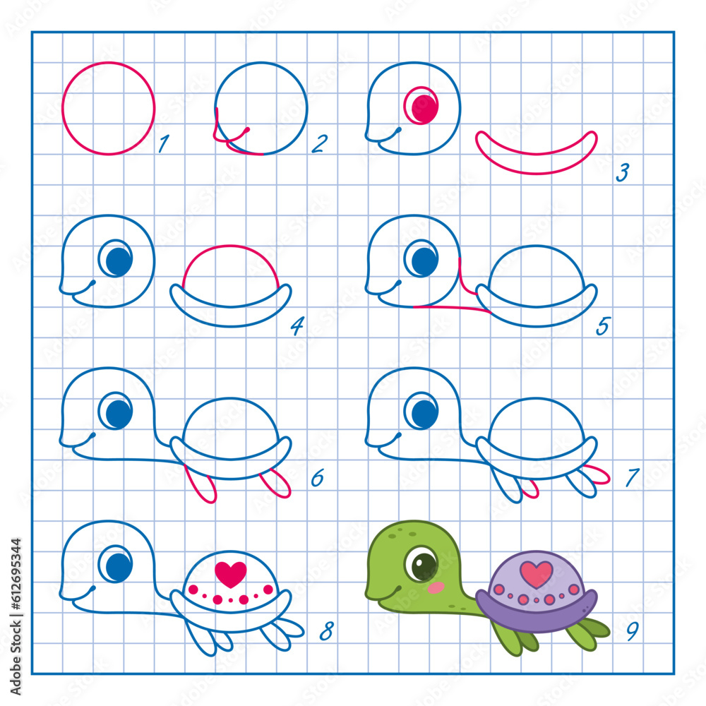 Turtle Drawing Steps for Coloring