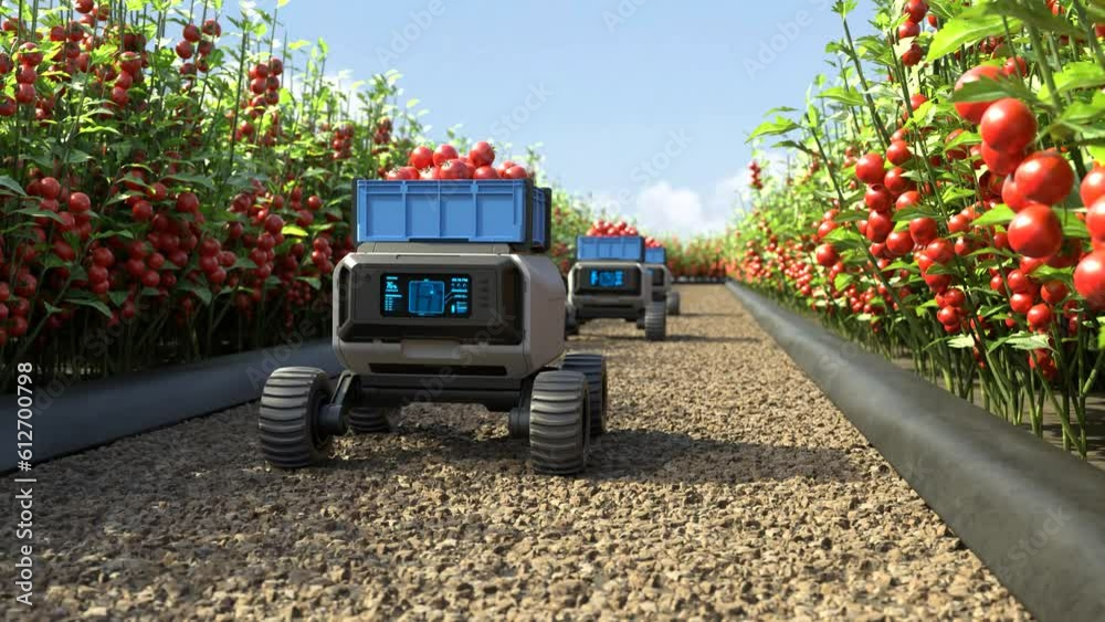 Agricultural robots work in smart farms, AGV robot transport tomatoes ...