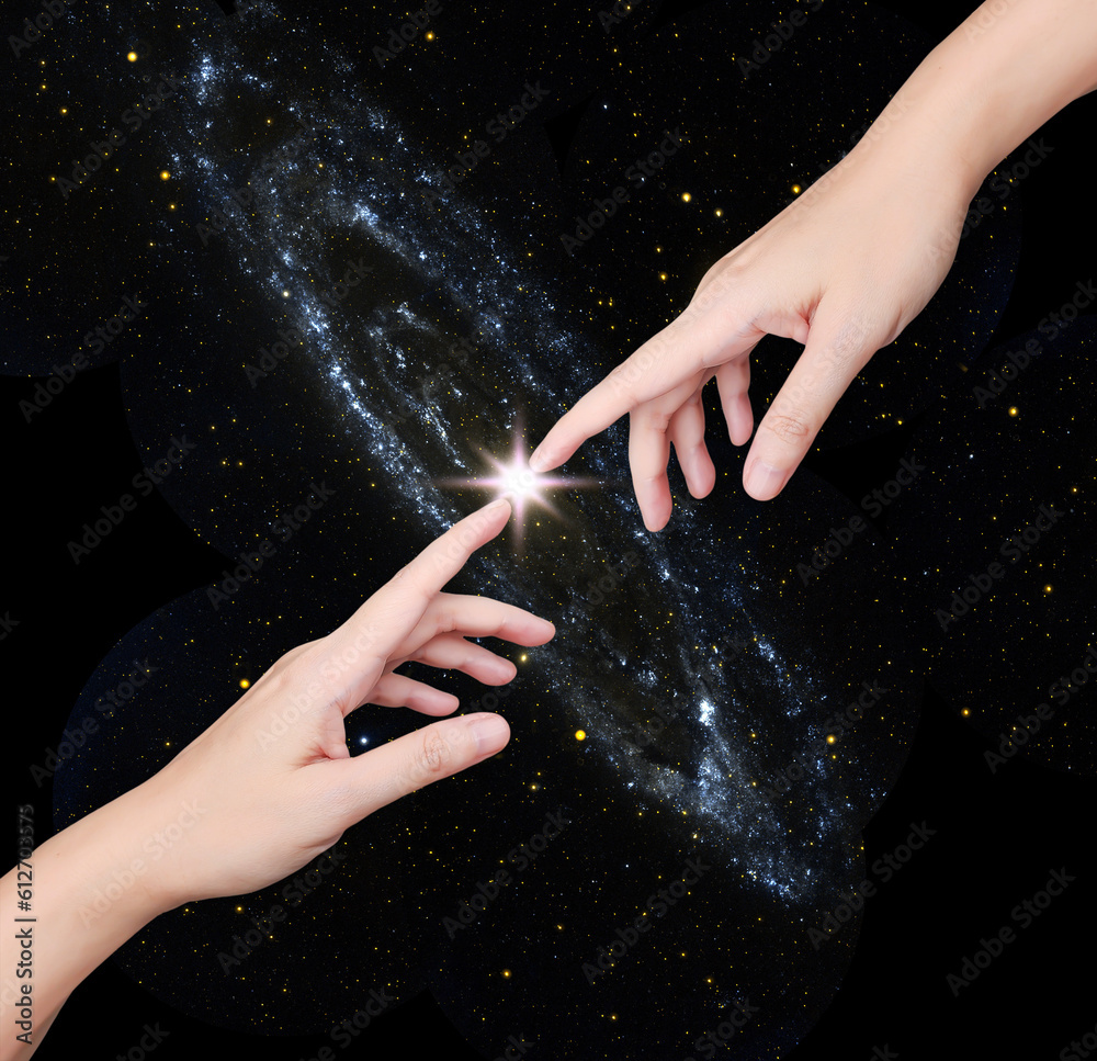 Human hand is pointing and touch each other to get in touch and contact ...