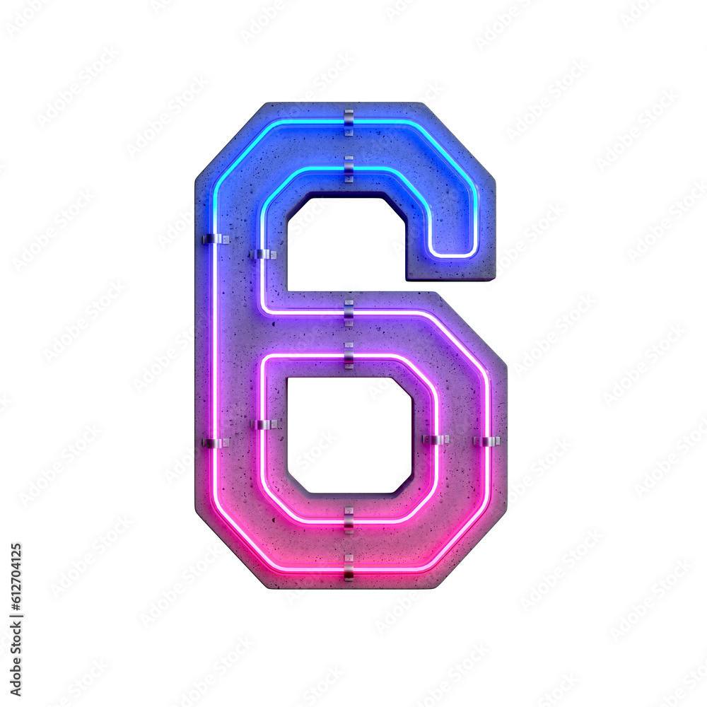 Concrete neon light Number 6 on transparent background, PNG file Stock ...