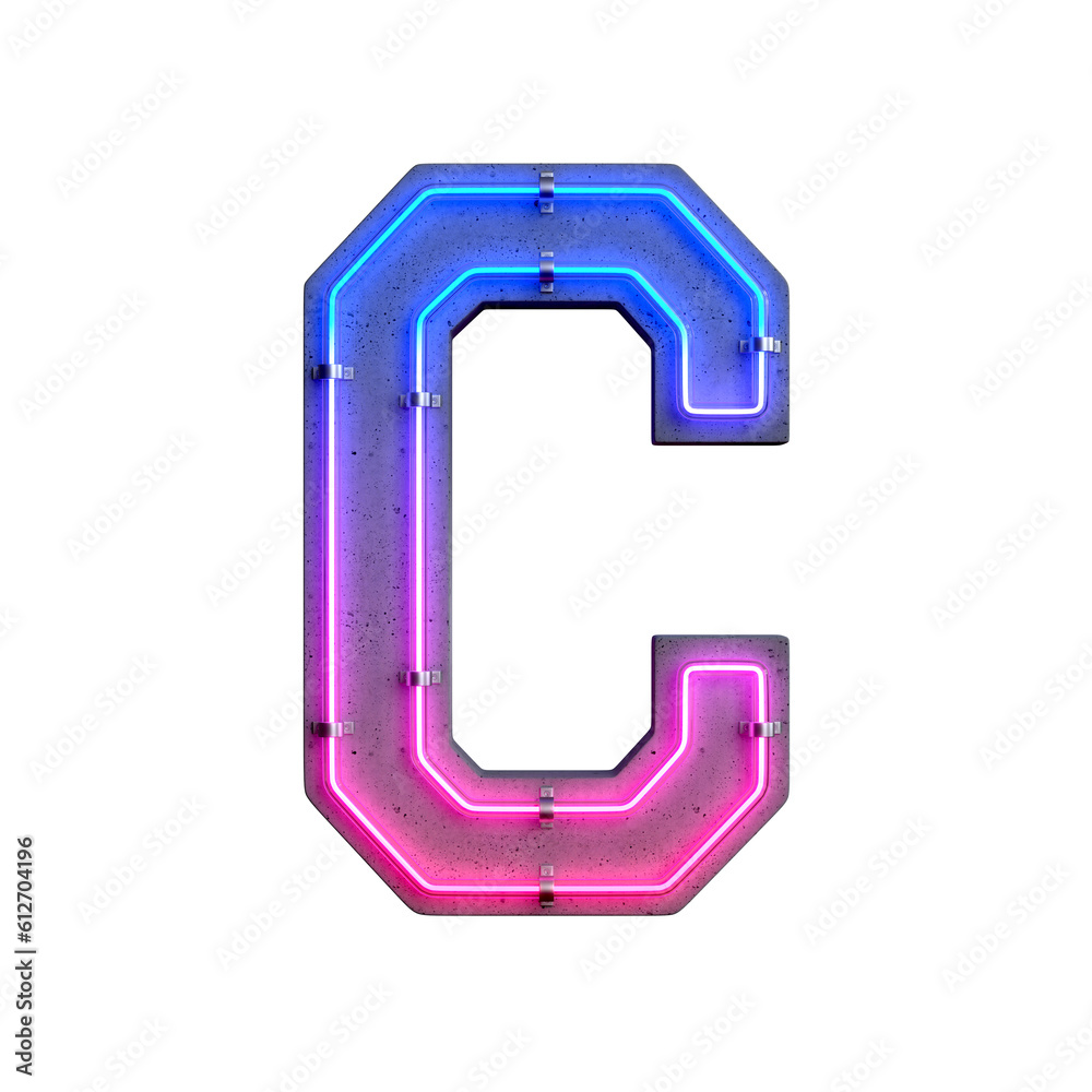 Concrete neon light alphabet C on transparent background, PNG file ...