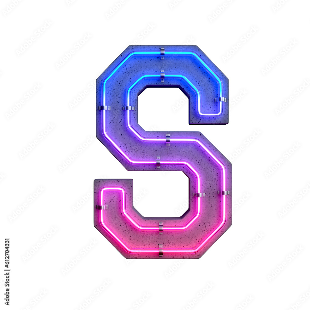 Concrete neon light alphabet S on transparent background, PNG file ...