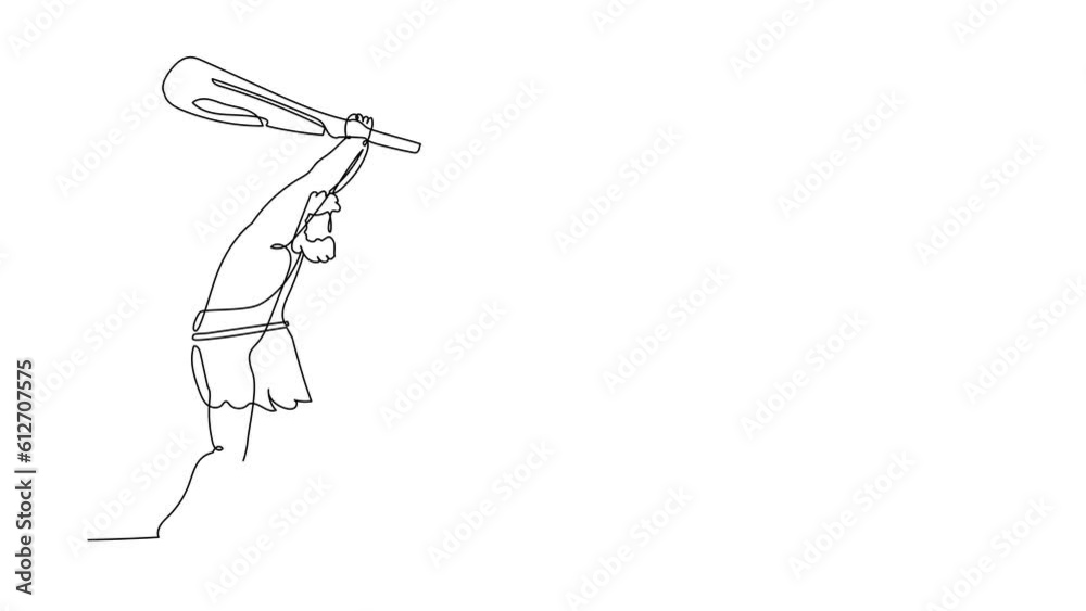 Animated self drawing of single continuous line draw caveman holding ...