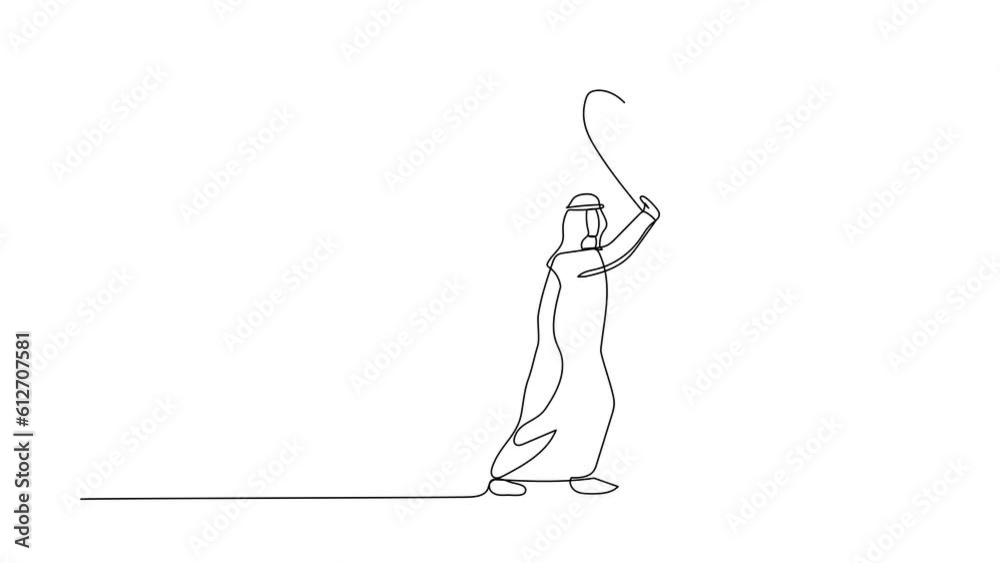 Vidéo Stock Animated self drawing of continuous line draw brave Arabian ...