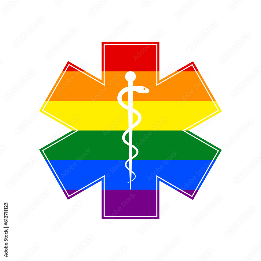 Medical symbol of the Emergency or Star of Life with border. Rainbow ...