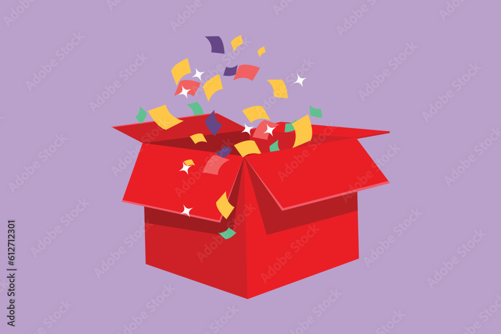 Cartoon flat style drawing of open gift box and confetti. Enter to win ...