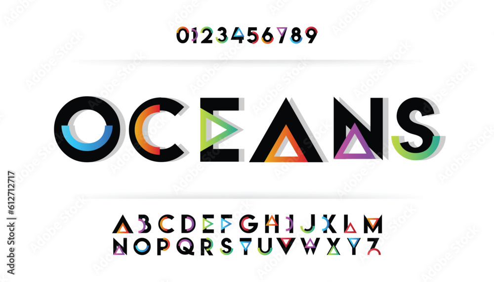 OCEANS, Modern colored font for logo on White background. Colorful ...