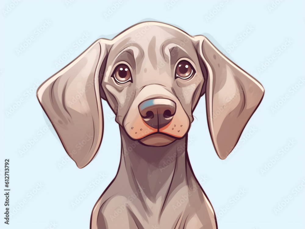Cute cartoon weimaraner dog puppy head front view vector style anime ...