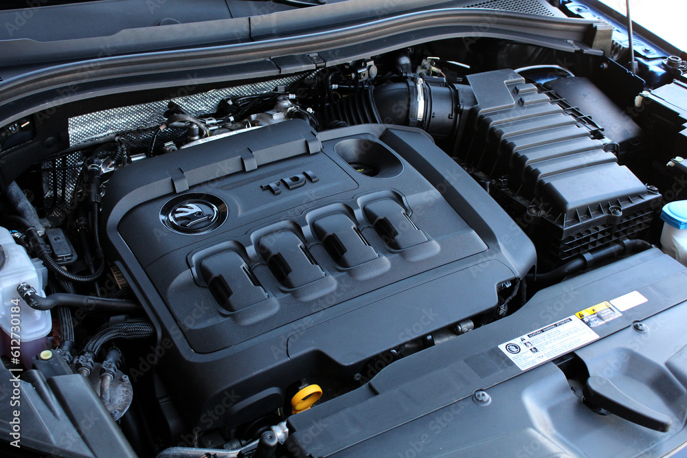 Foto de Vinnytsia, Ukraine; June 3, 2023. Close up Skoda Kodiaq RS bi ...