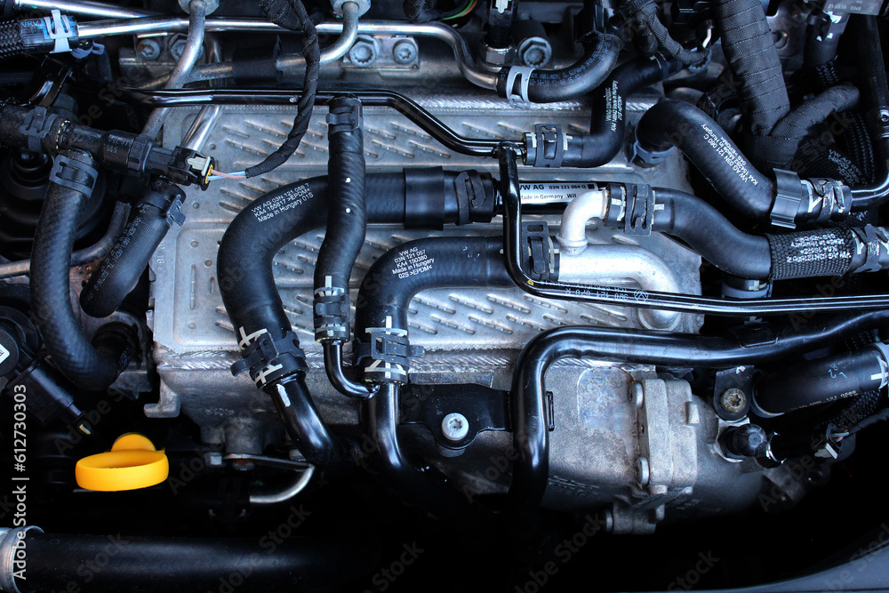 Vinnytsia, Ukraine; June 3, 2023. Engine heat exchanger. Close up Skoda ...
