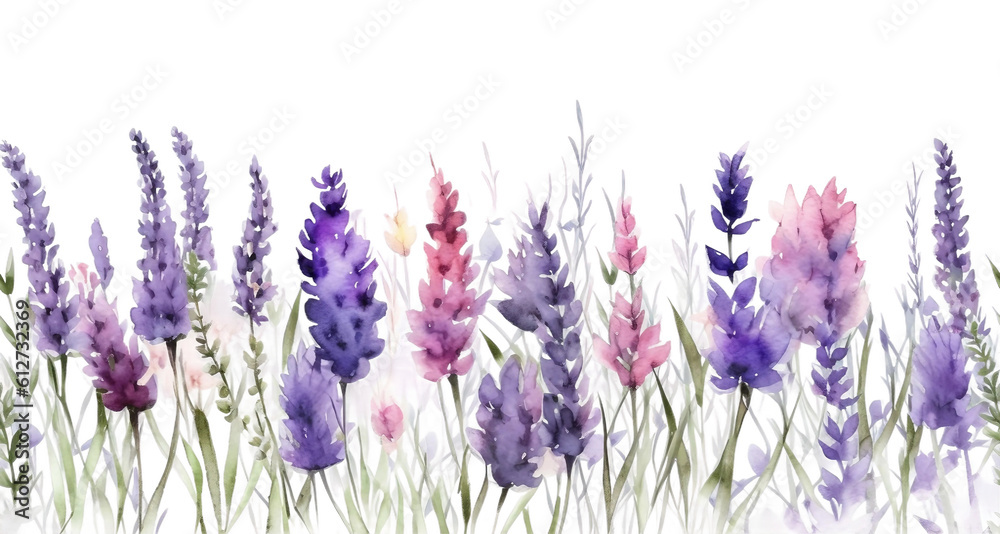 Seamless border of tender watercolor lavender flowers border on ...