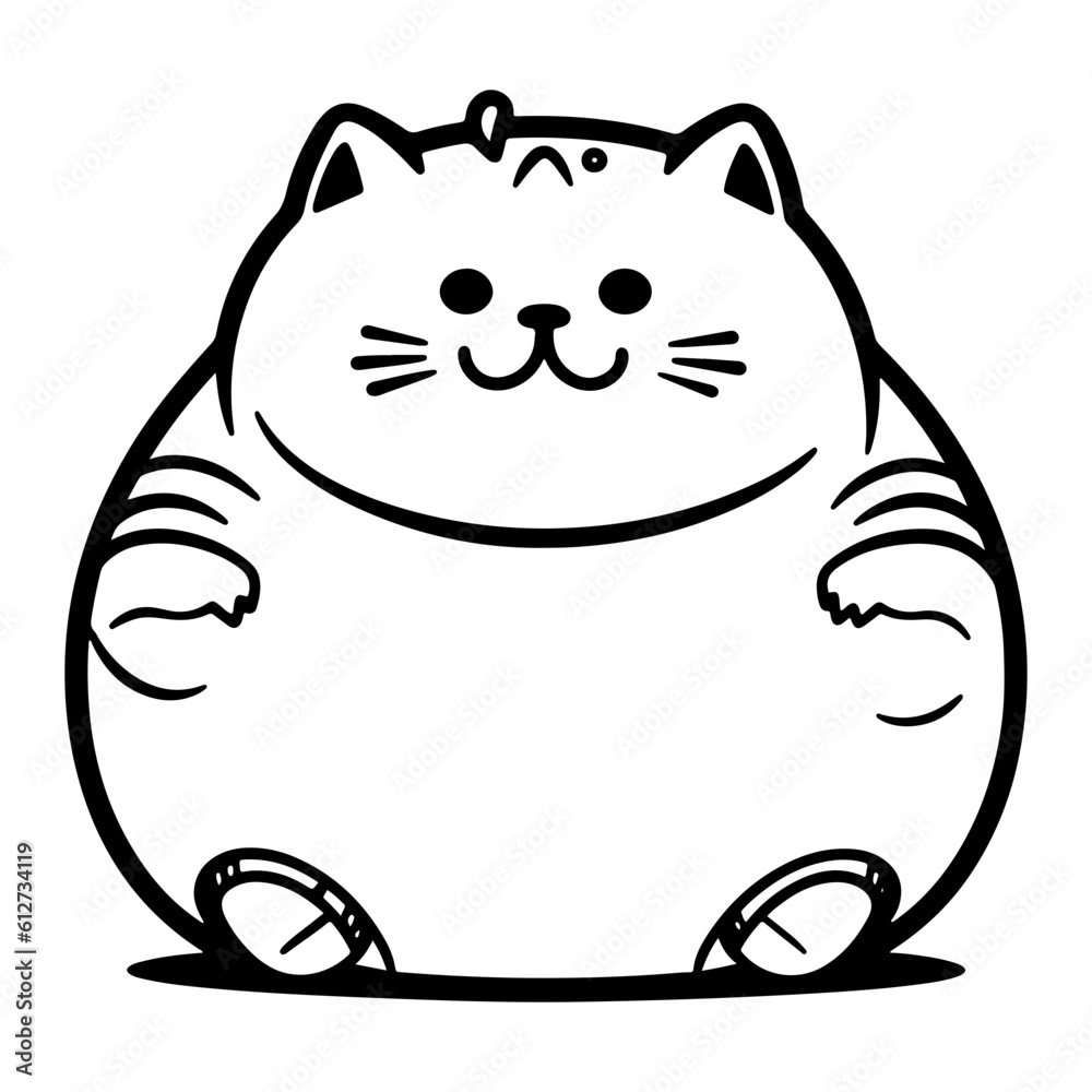 Hand drawn cute Fat Cute, chubby cat outline vector illustration Stock ...