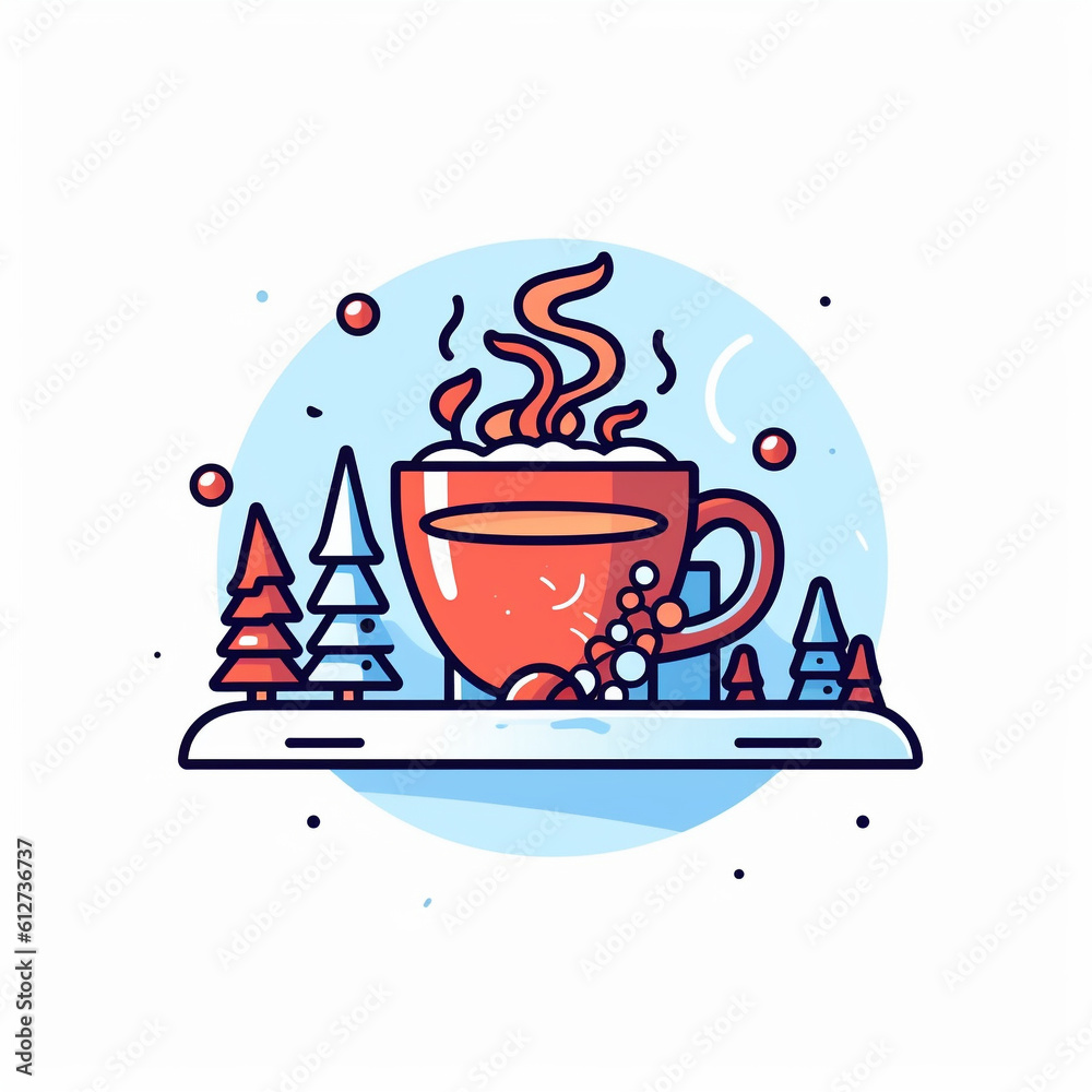 An icon depicting a [winter] hot cocoa scene, designed in a modern line ...